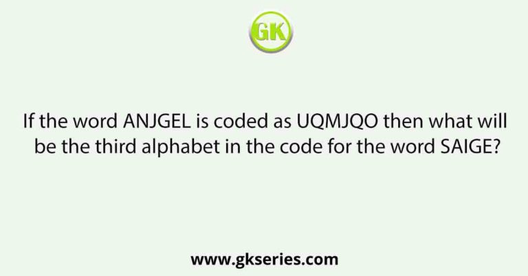If the word ANJGEL is coded as UQMJQO then what will be the third ...