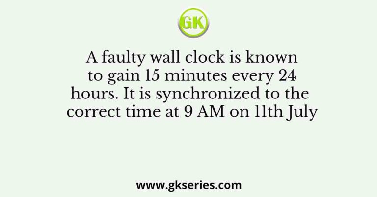 A faulty wall clock is known to gain 15 minutes every 24 hours. It is ...