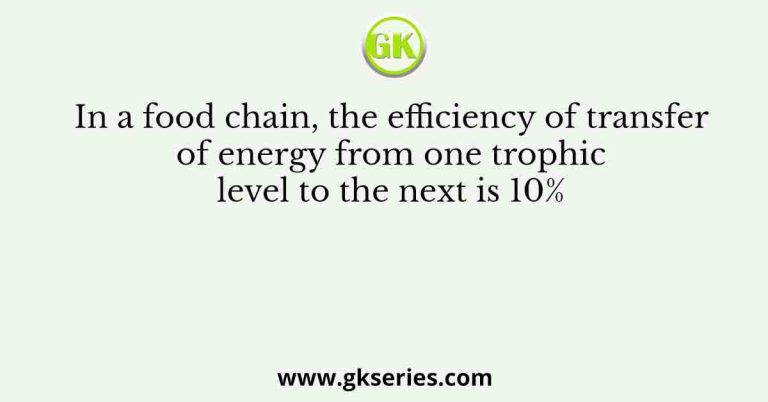 In a food chain, the efficiency of transfer of energy from one trophic ...